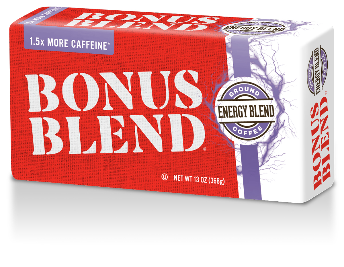 Bonus Blend Energy Blend 1.5x Caffeine Ground Coffee 13 oz - Reily Products